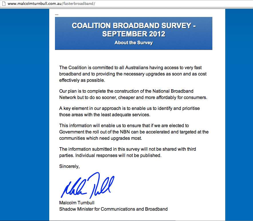 Screenshots: The coalition's broadband survey - iTnews