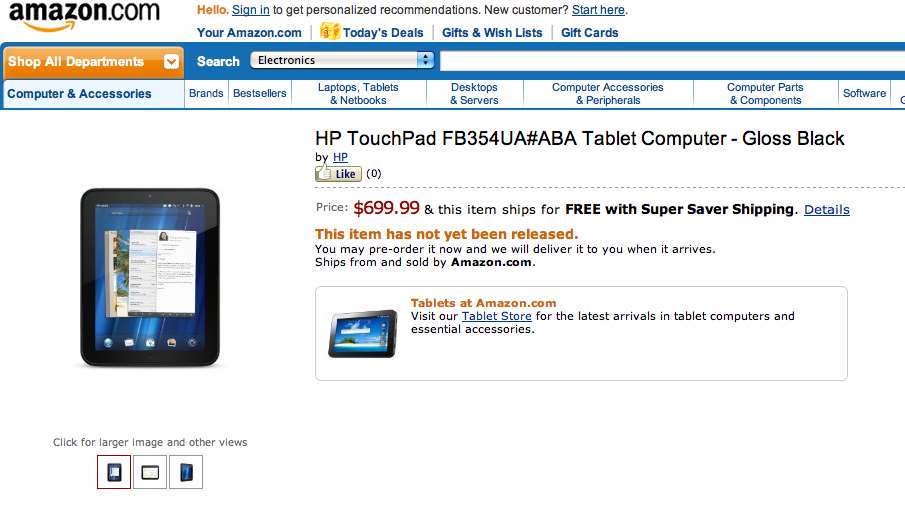 HP 4G TouchPad debuts on Amazon at $US699 - iTnews