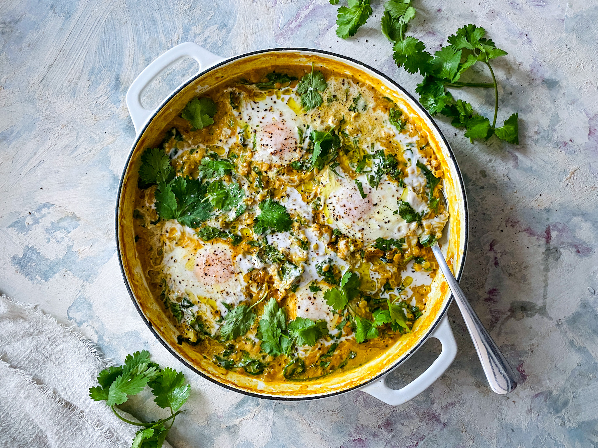 Low GI Coconut Dhal with Poached Eggs