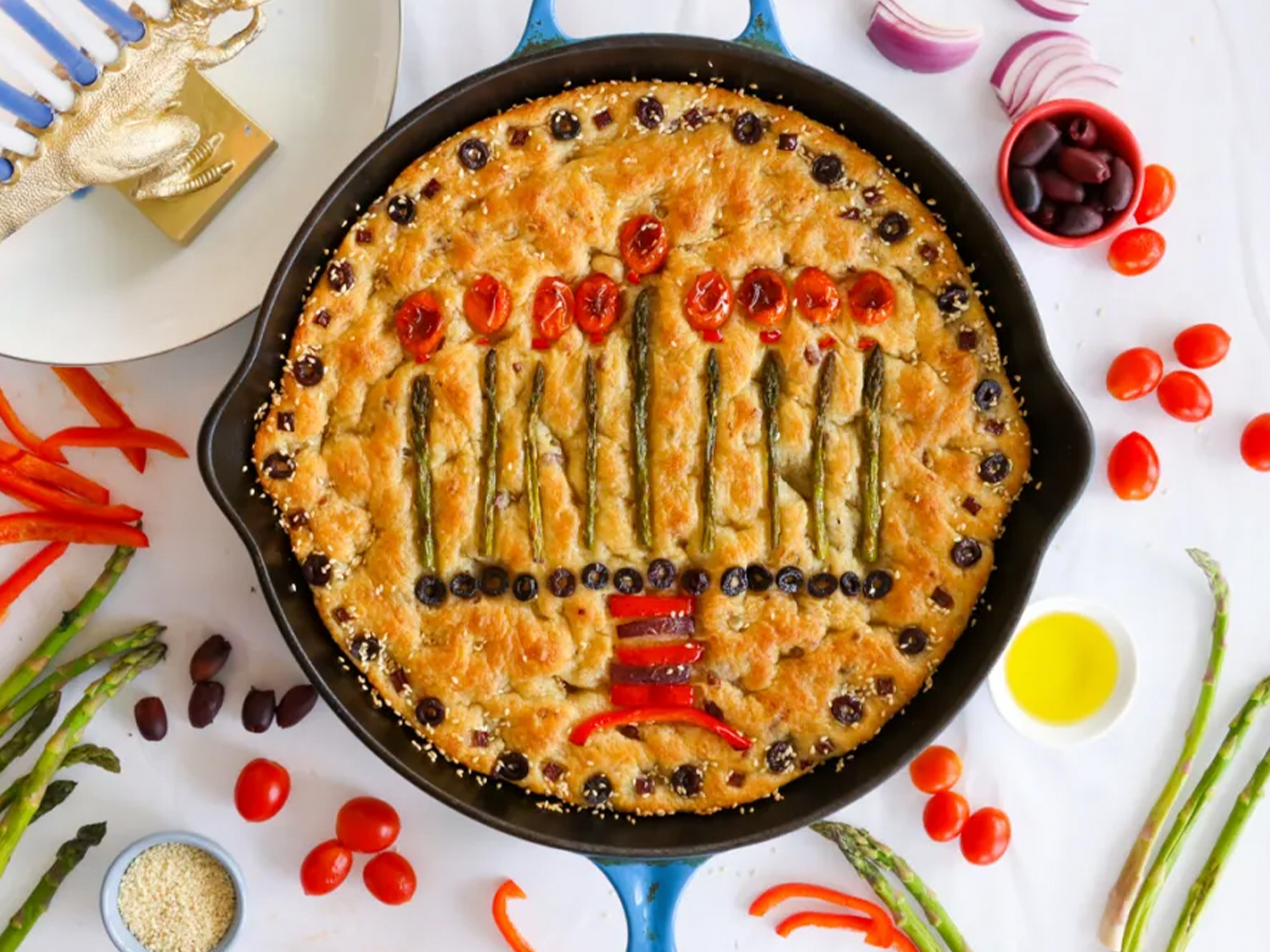 olive potato focaccia with asparagus menorah • food • frankie magazine ...