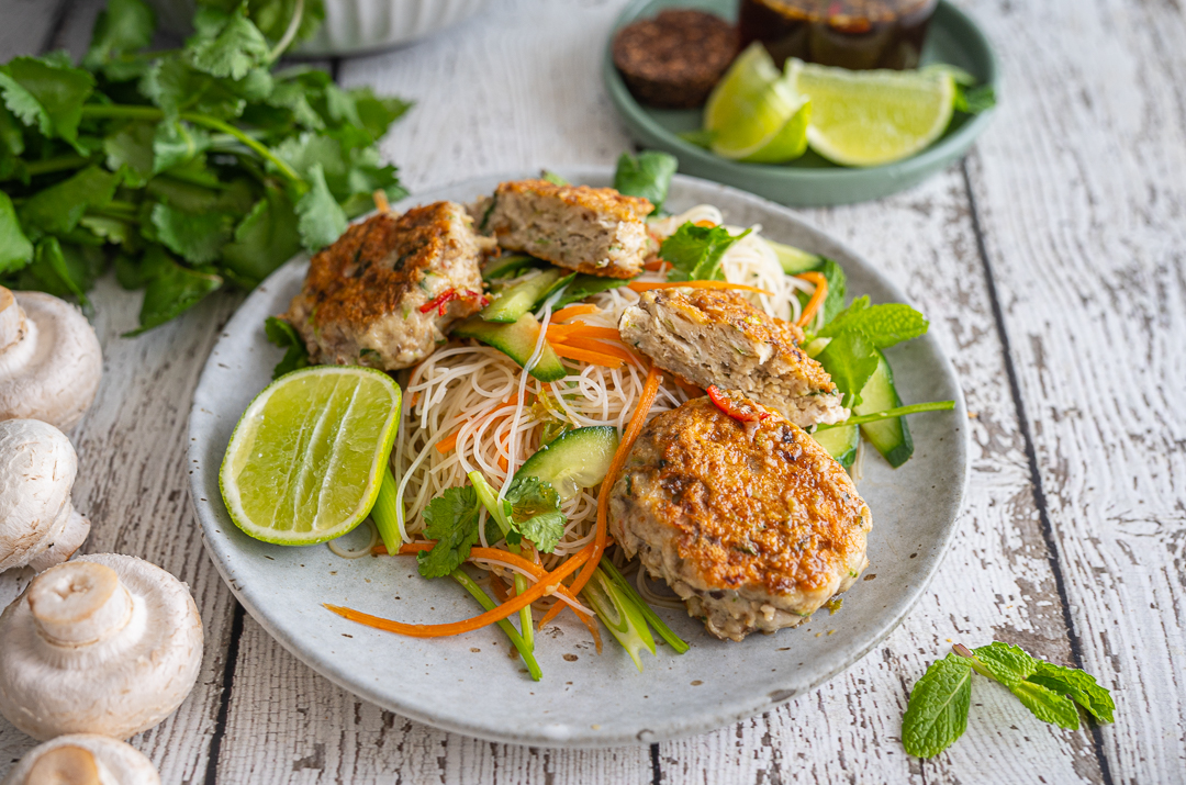 Chicken & Mushroom Blended Vietnamese Patties with Vermicelli Salad ...