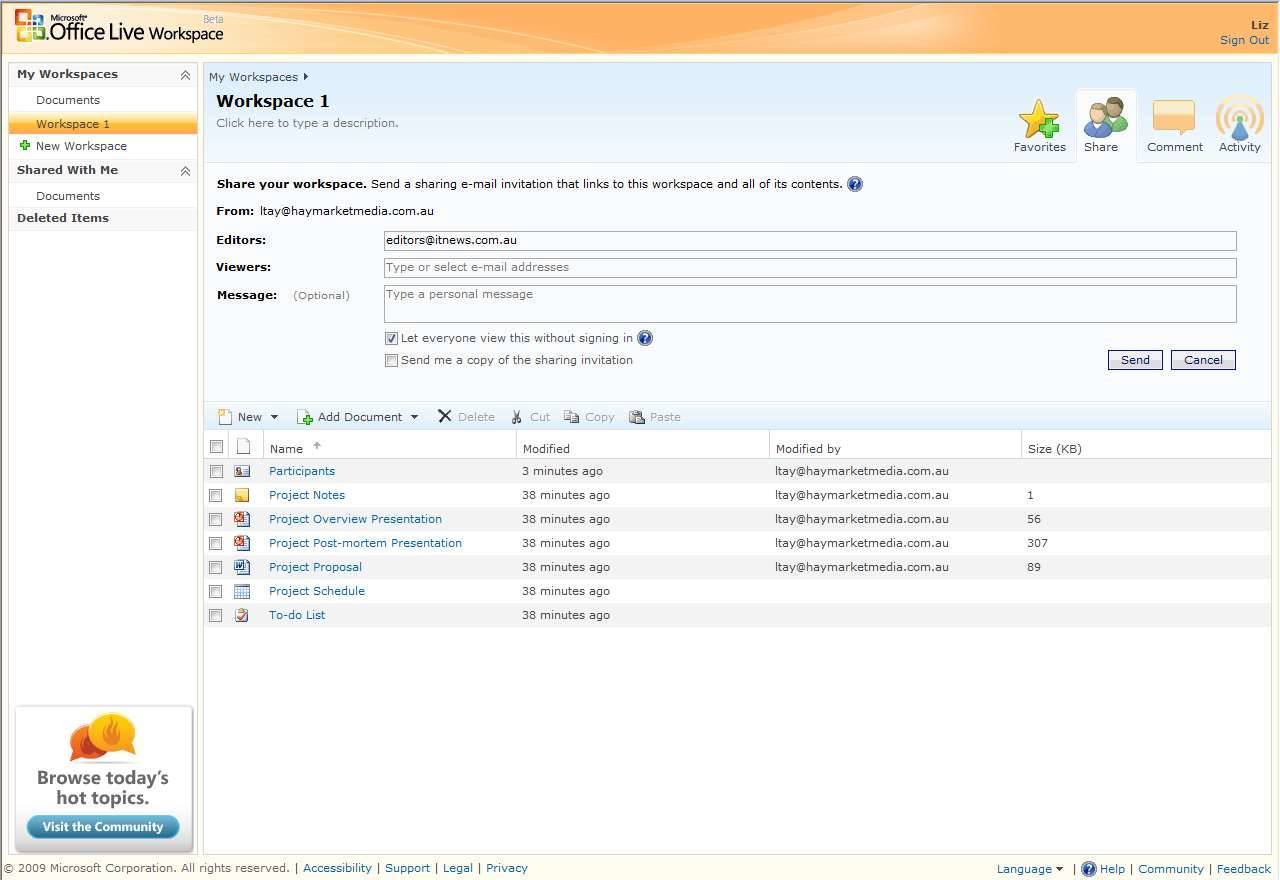 Office Live Workspace - iTnews